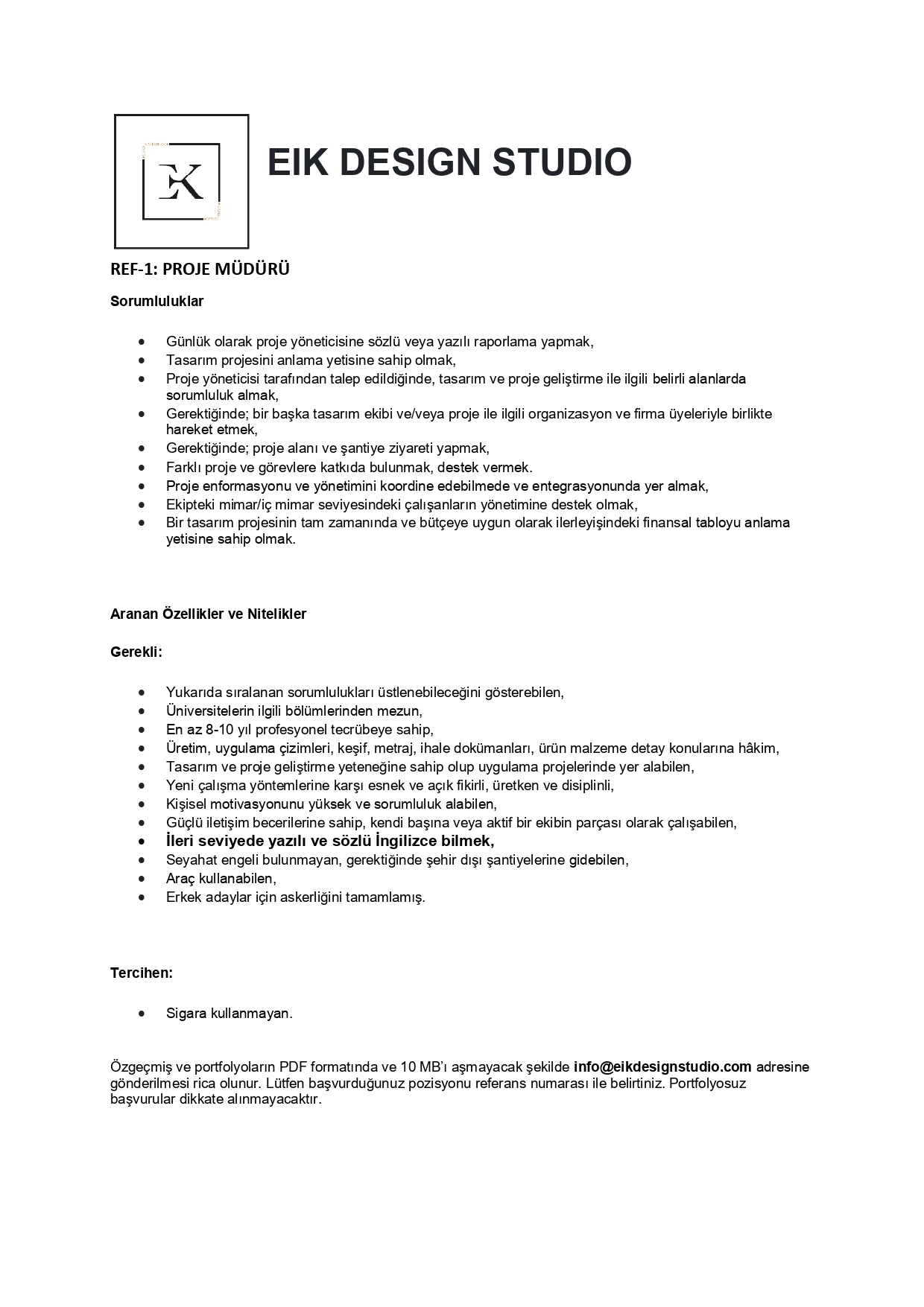 EİK DESİGN STUDIO Takım Arkadaşı Arıyor. - Arkitera