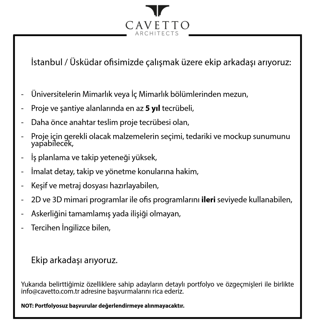 Cavetto Architects Takım Arkadaşları Arıyor - Arkitera