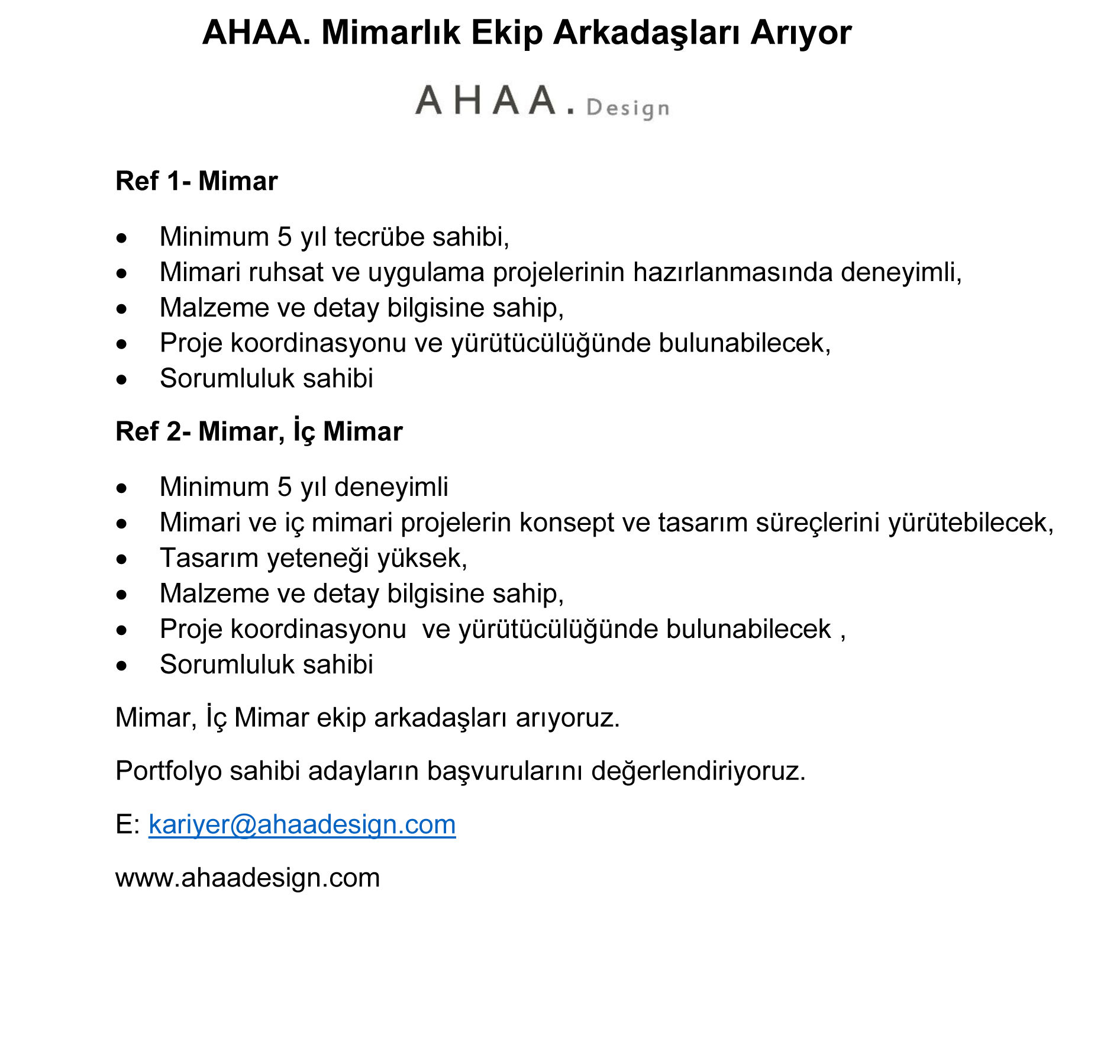 AHAA Design Ekip Arkadaşları Arıyor - Arkitera