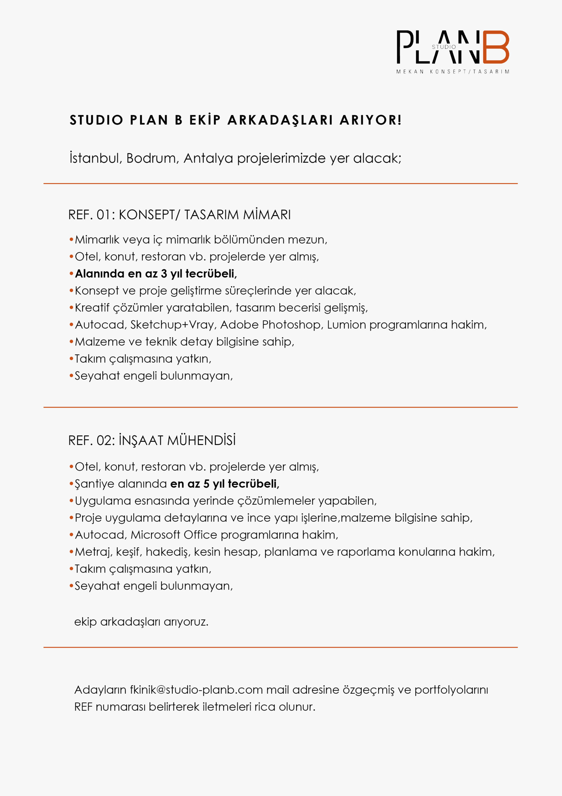 Studio Plan B Ekip Arkadaşlarını Arıyor - Arkitera