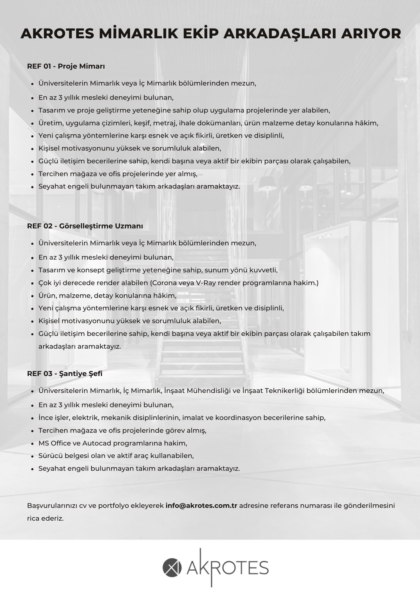 AKROTES MİMARLIK Ekip Arkadaşı Arıyor - Arkitera