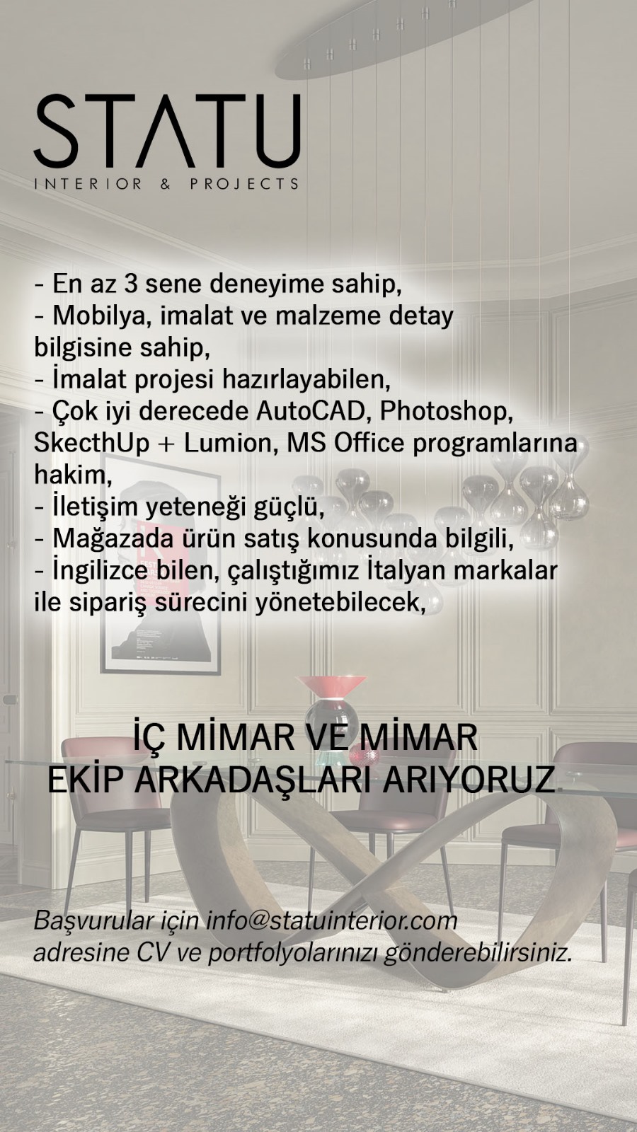 Statu Interior & Project Ekip Arkadaşları Arıyor - Arkitera