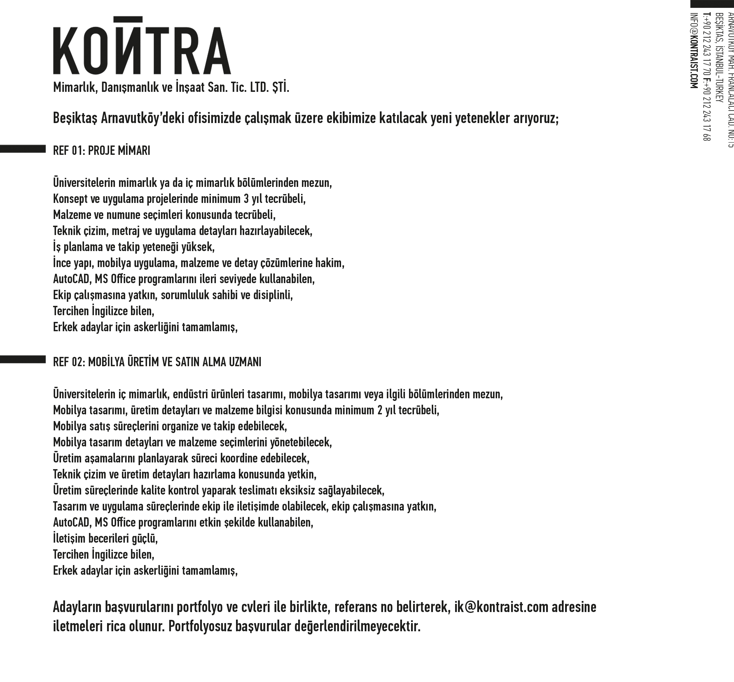 Kontra Mimarlık Ekip Arkadaşları Arıyor. - Arkitera