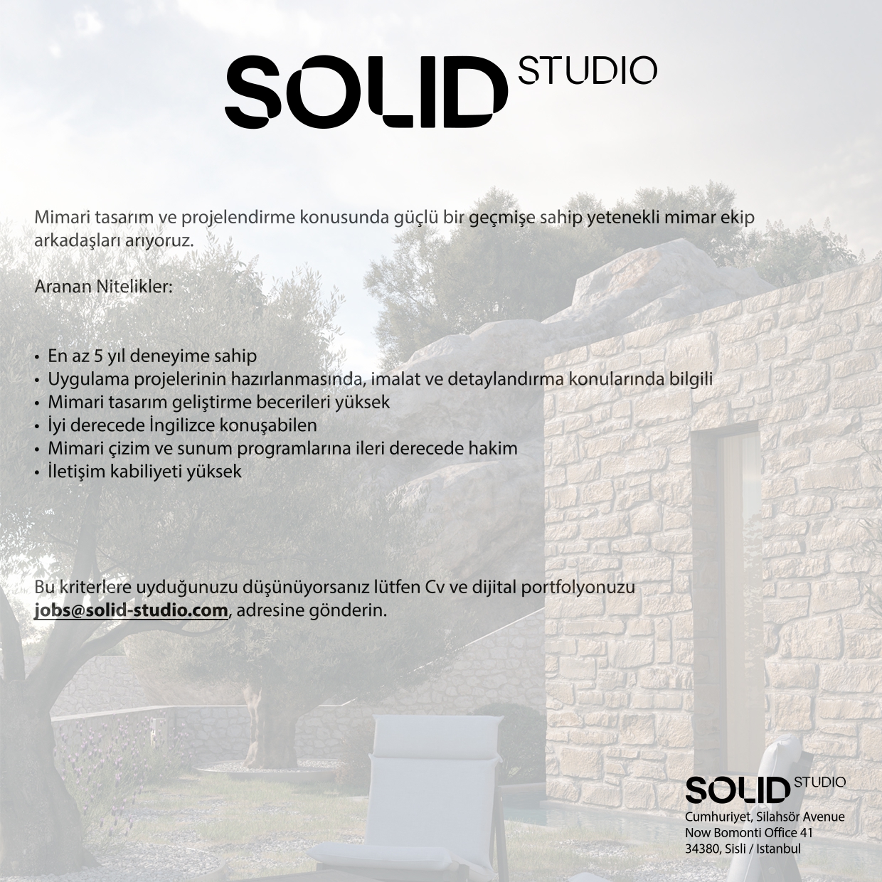 Solid Studio Mimarlık Takım Arkadaşları Arıyor. - Arkitera